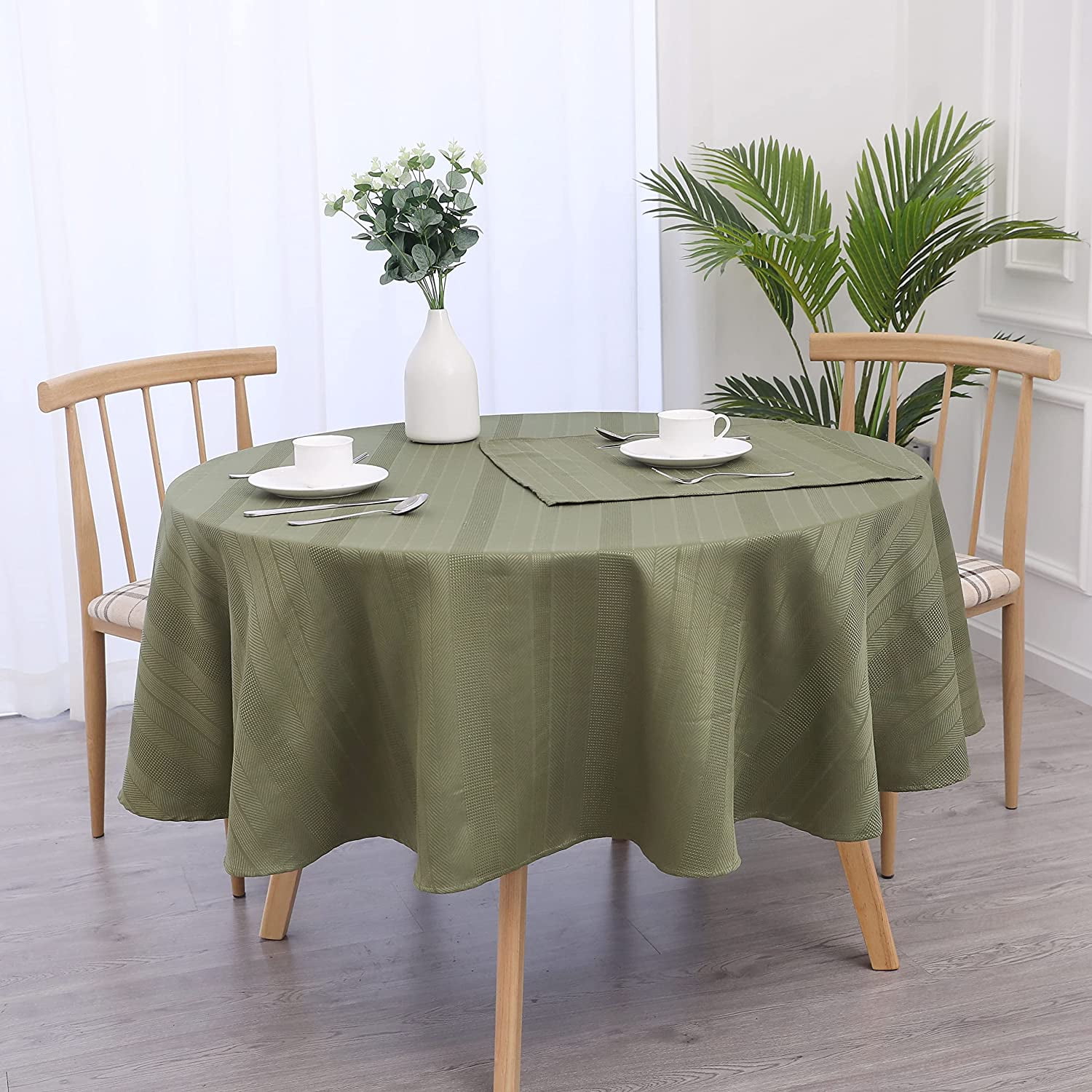 AZZCIA Woven, Washable Fabric Tablecloth for Dining, Round Waffle ...