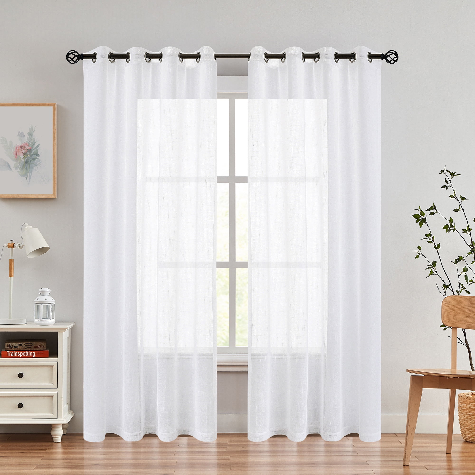 AZZCIA Off White Sheer Curtain Panel for Living Room with Grommets ...