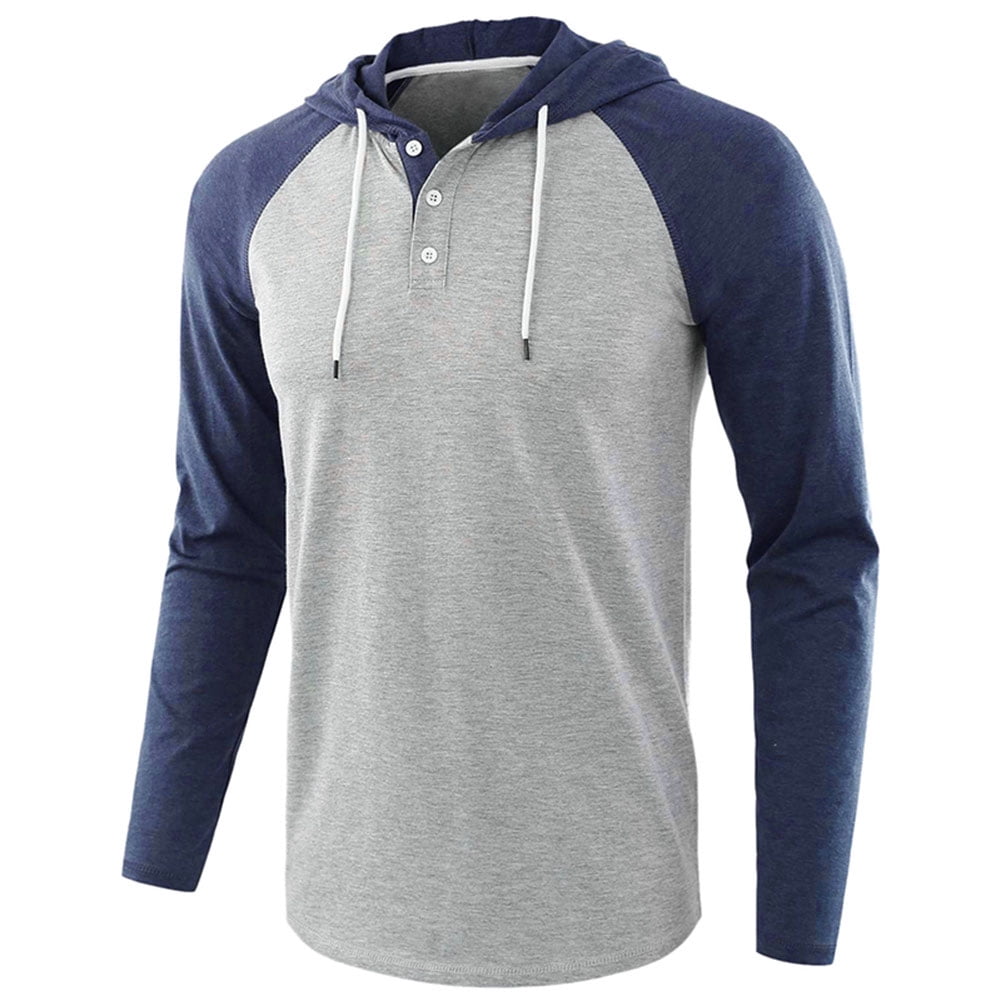 AZoiNM Men's Henley Hoodie Long Sleeve Raglan Color Block Pullover ...