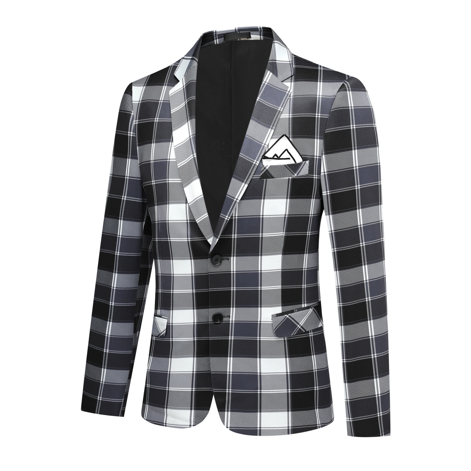 AZoiNM Men's Plaid Blazer Sport Coat, Black White Checkered Single ...