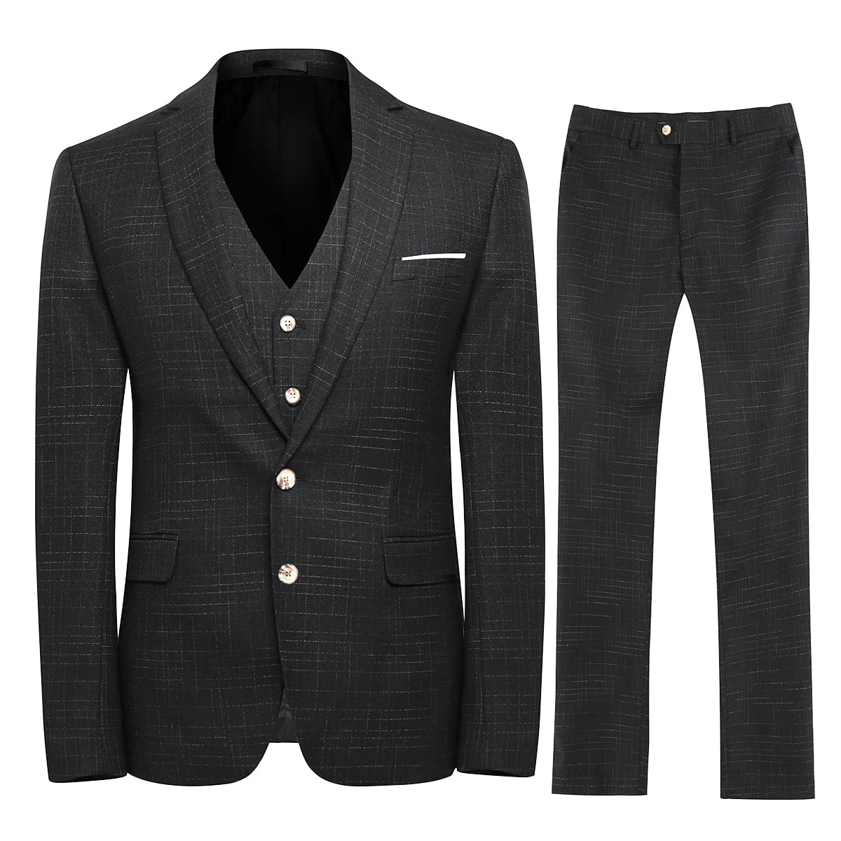 AZoiNM Men's Slim Fit 3-Piece Plaid Suit, 2-Button Notch Lapel Blazer ...