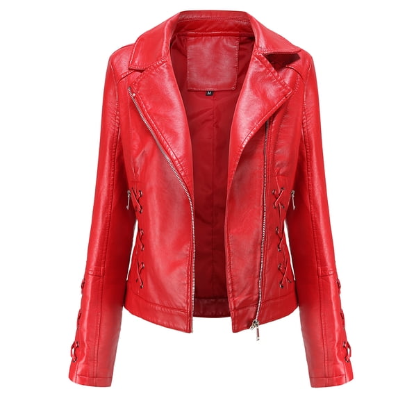 AZoiNM Women's Faux Leather Motorcycle Jacket, Lace-Up Side Zip Biker ...