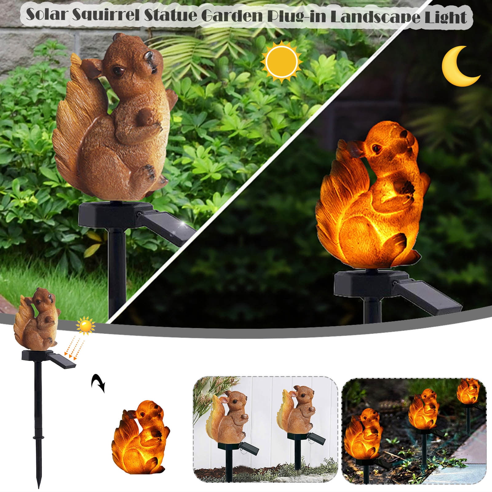 AaSFJEG 2024 Party Decor Solar Squirrel Statue Outdoor Garden Court ...