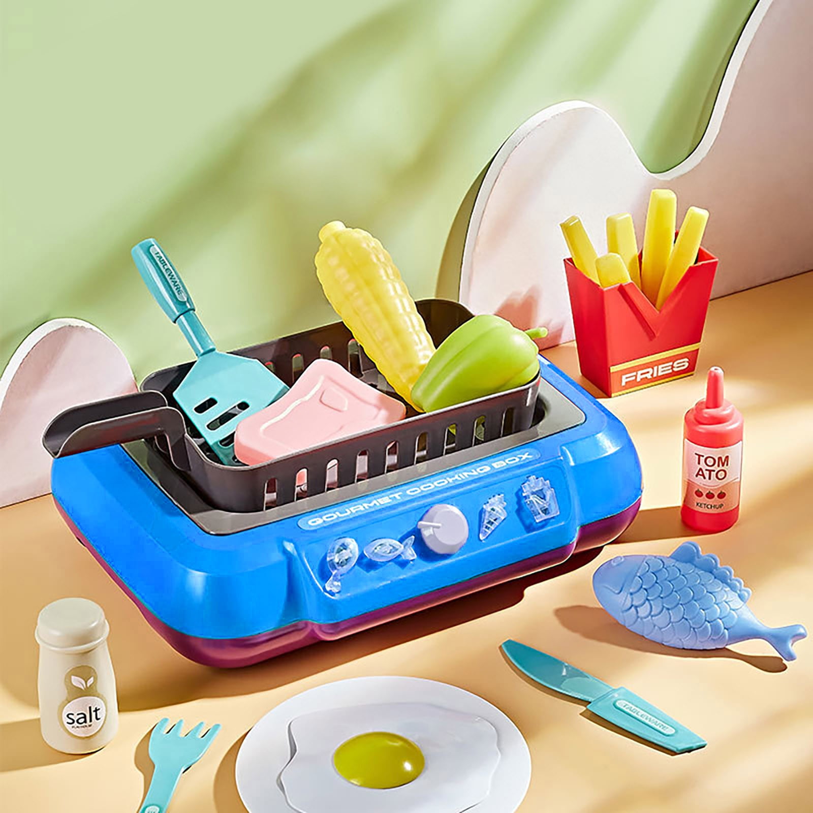 AaSFJEG Home Toy Children's BBQ Playset Color Changing Food Cooking ...