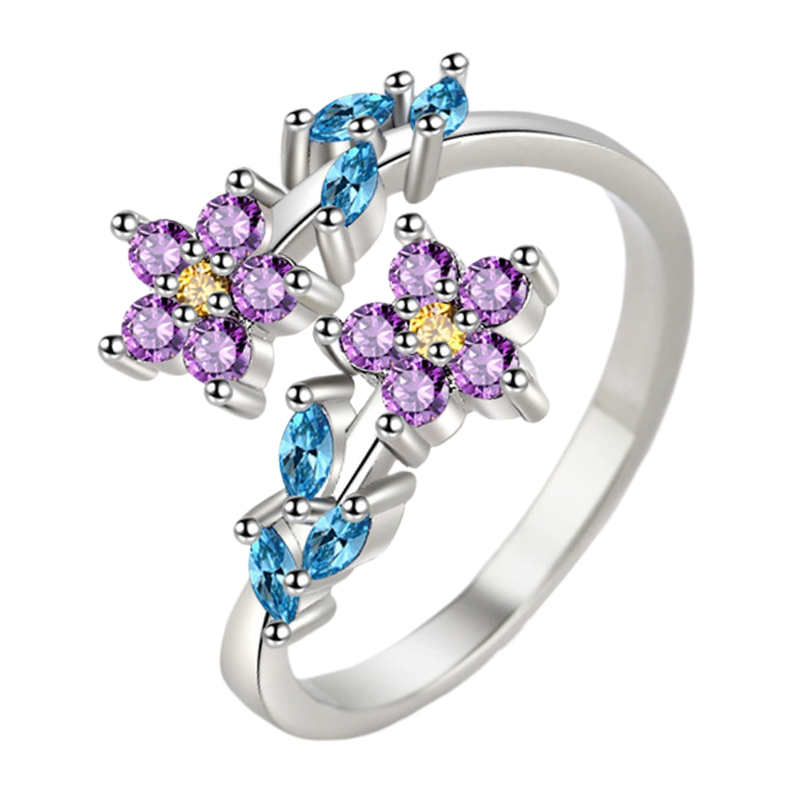 AaSFJEG to My Daughter Card Ring Silver Leaf Shaped Rhinestone Card ...