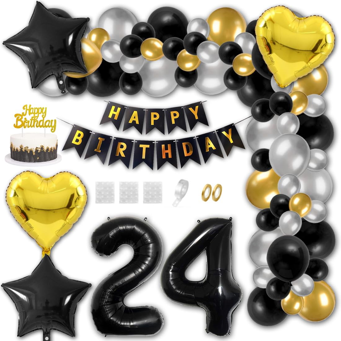 Aabellay 24th Birthday Party MMF7 Decoration Black HAPPY BIRTHDAY ...