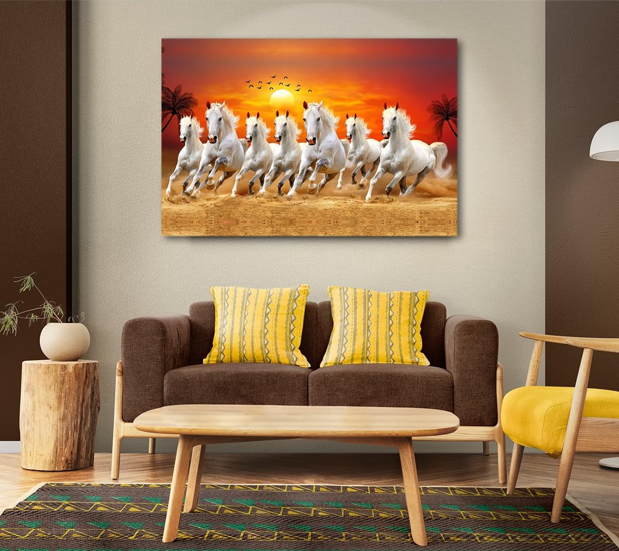 Aadee Craft Vastu Seven White Running Horses Canvas Wall Painting With ...