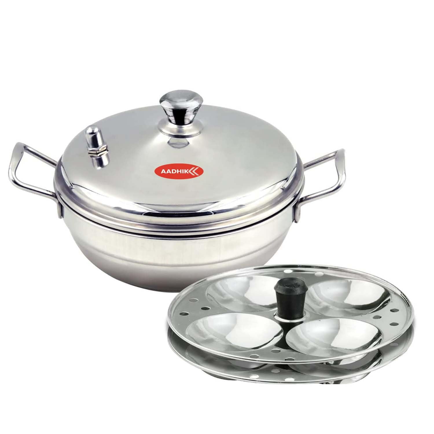 Aadhik Stainless Steel Multi Purpose Kadai with Steel Lid Idli Maker 2 ...