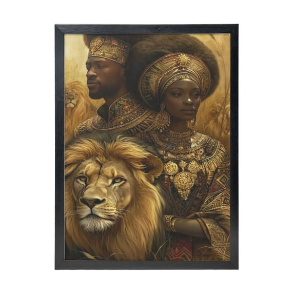 Aaheei- African Royalty & Lion Black Frame Canvas Poster- Bold Cultural ...