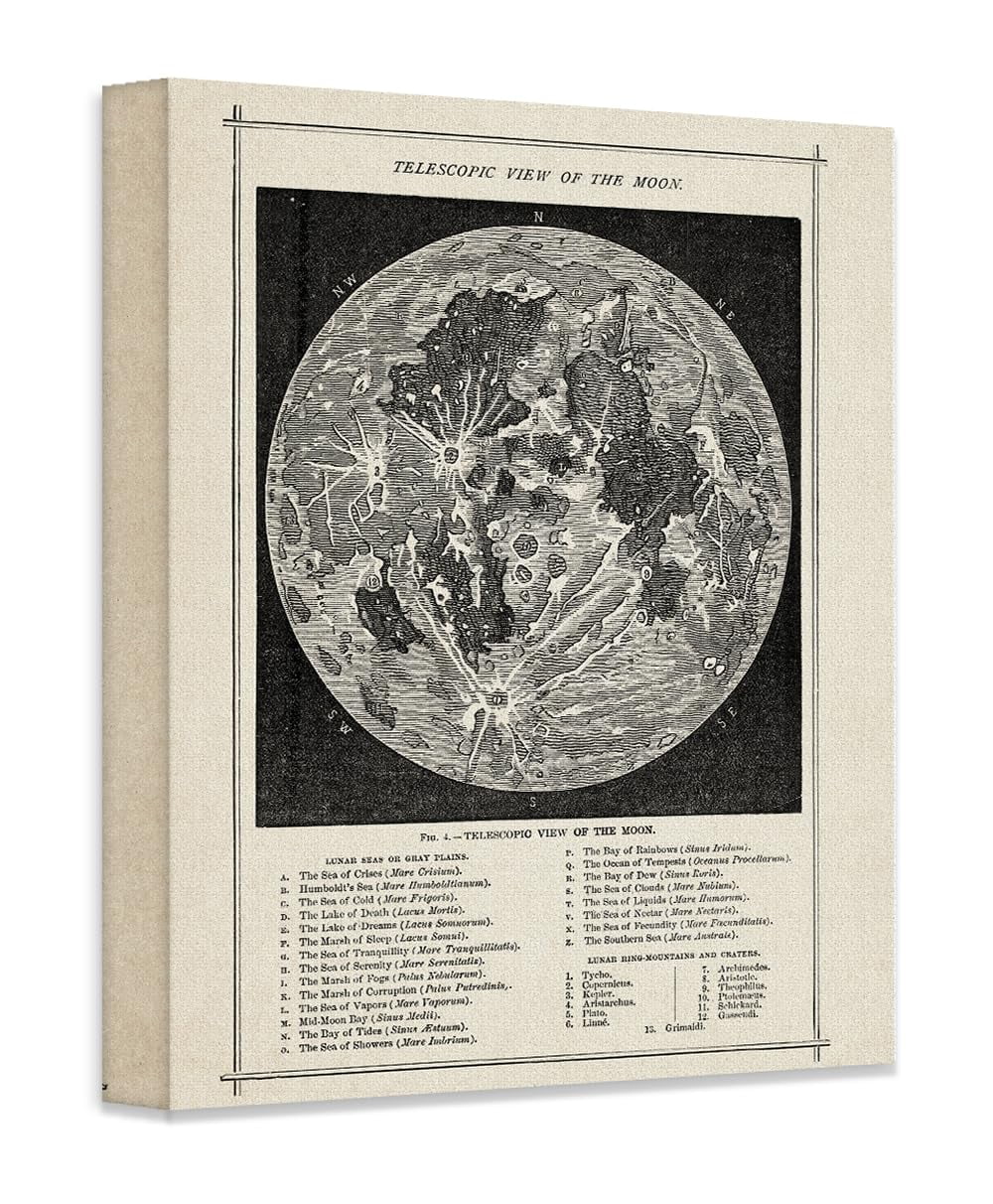Aaheei Antique Map of the Moon Canvas Poster-Vintage Lunar Surface Map ...