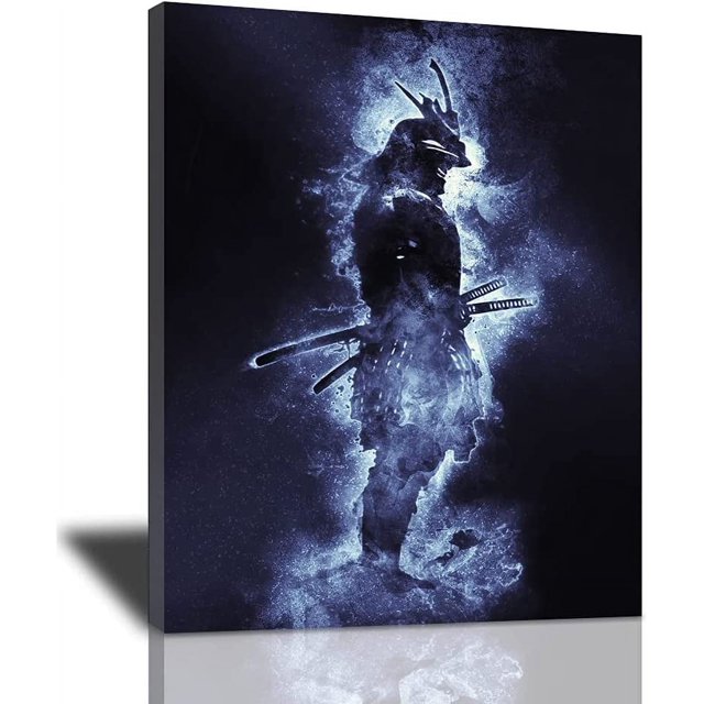 Aaheei Armored Samurai Canvas Wall Art Samurai Black and Blue ...