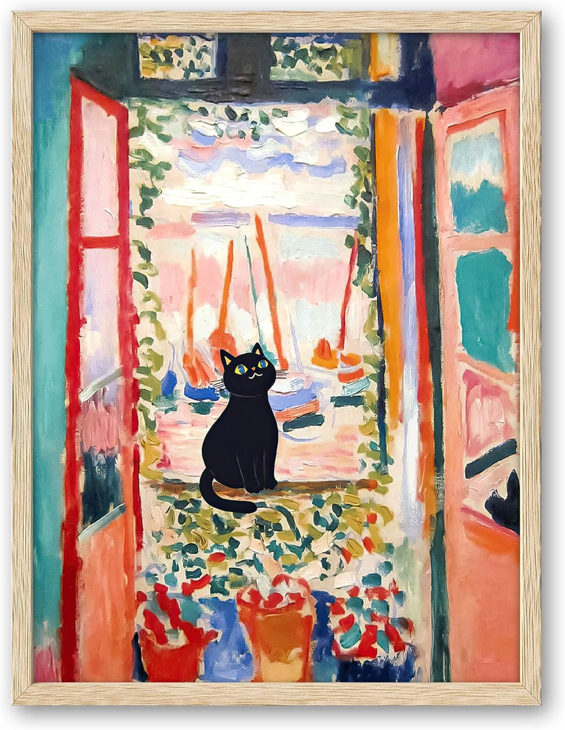 Aaheei Beige Wall Art,Matisse The Open Window Cat Print, Cute Black Cat ...