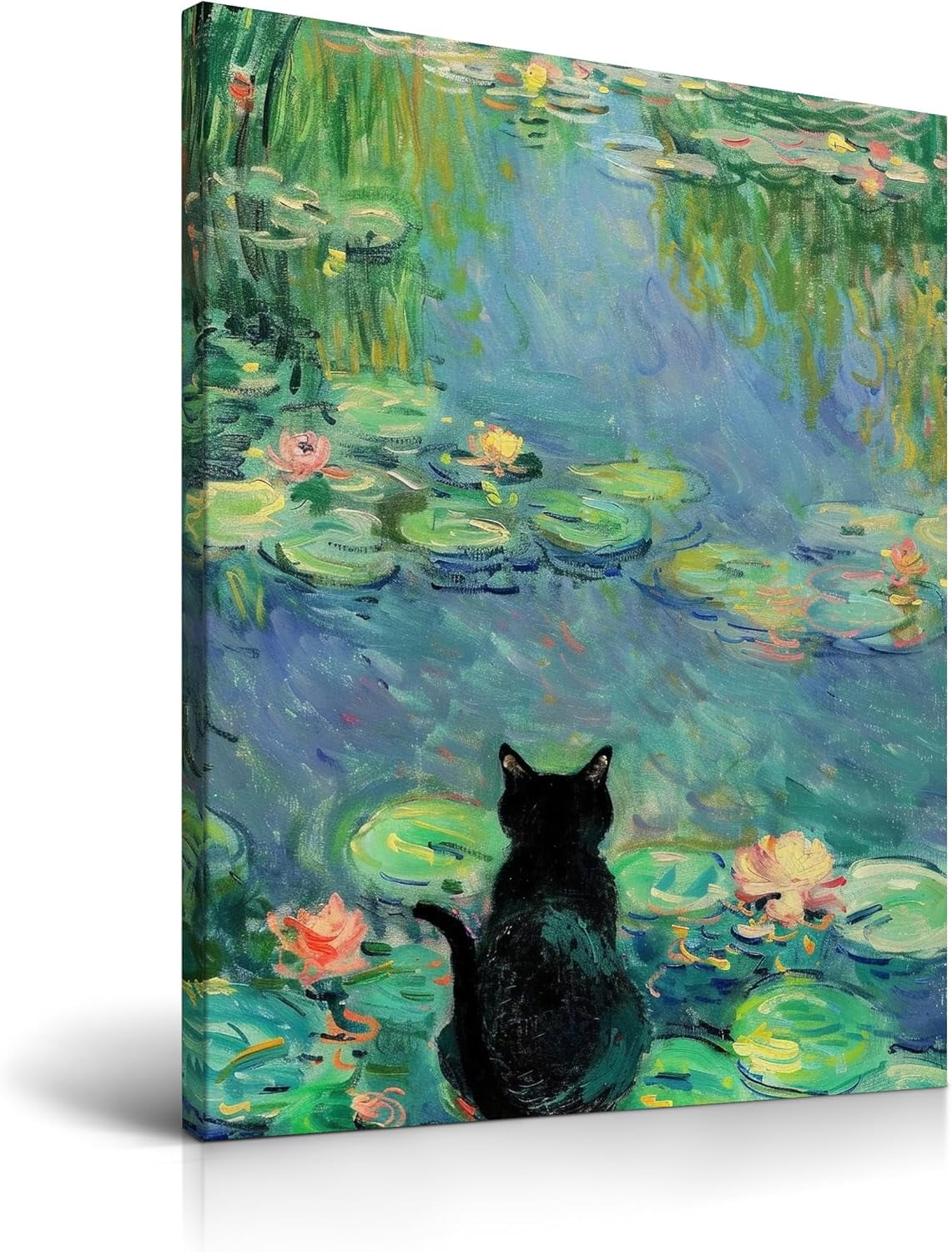 Aaheei Black Cat Wall Art,Claude Monet Waterlily Cat Canvas Poster Art ...