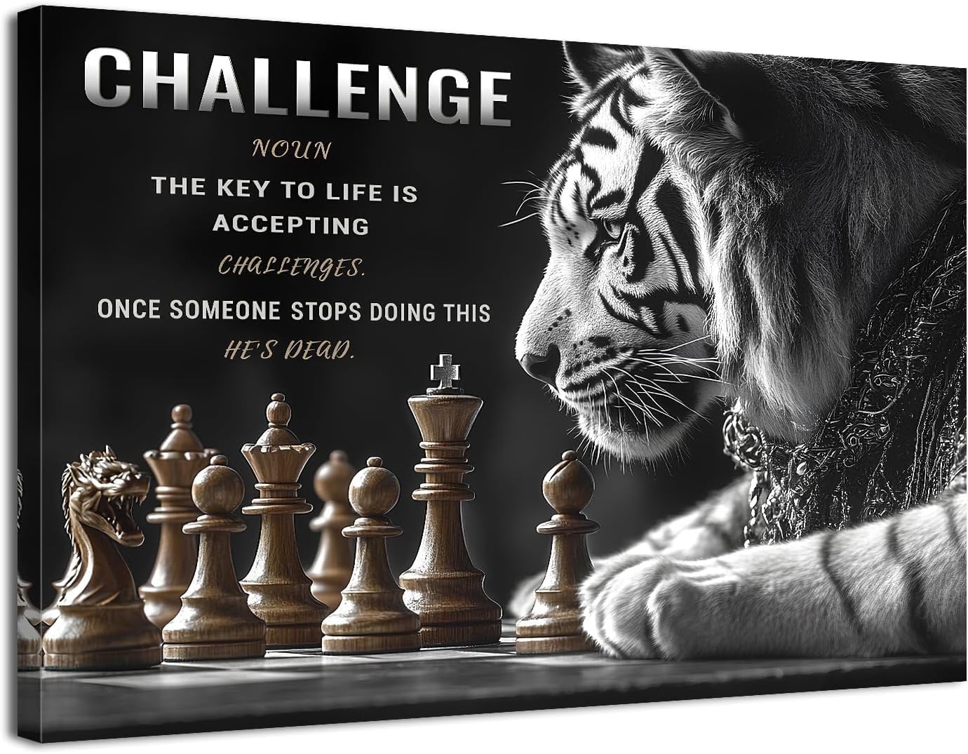 Aaheei Black & White Tiger Chess Canvas Wall Art, Inspirational ...