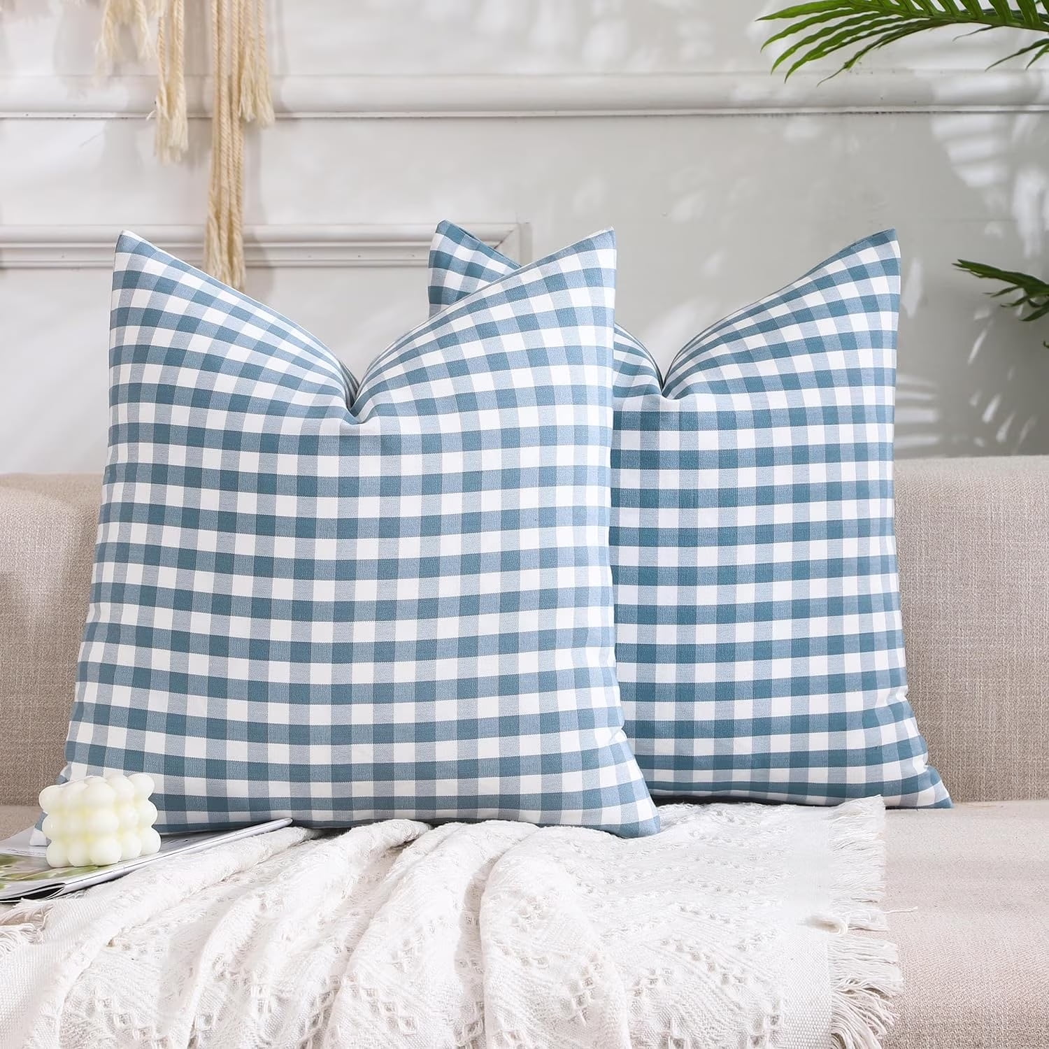 Aaheei Blue Gingham Pillow Covers (2-Pack) – Cottage Core Decor | Crisp ...