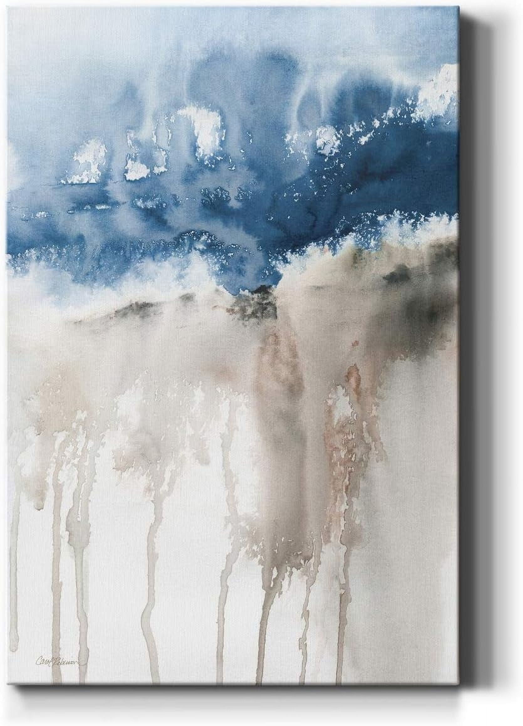 Aaheei Blue and Beige Drip Wall Art, Multicolored Abstract Artwork ...