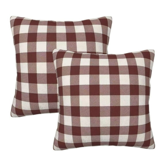 Aaheei – Burgundy Gingham Pillow Cover Set (2-Pack) – Short Plush ...