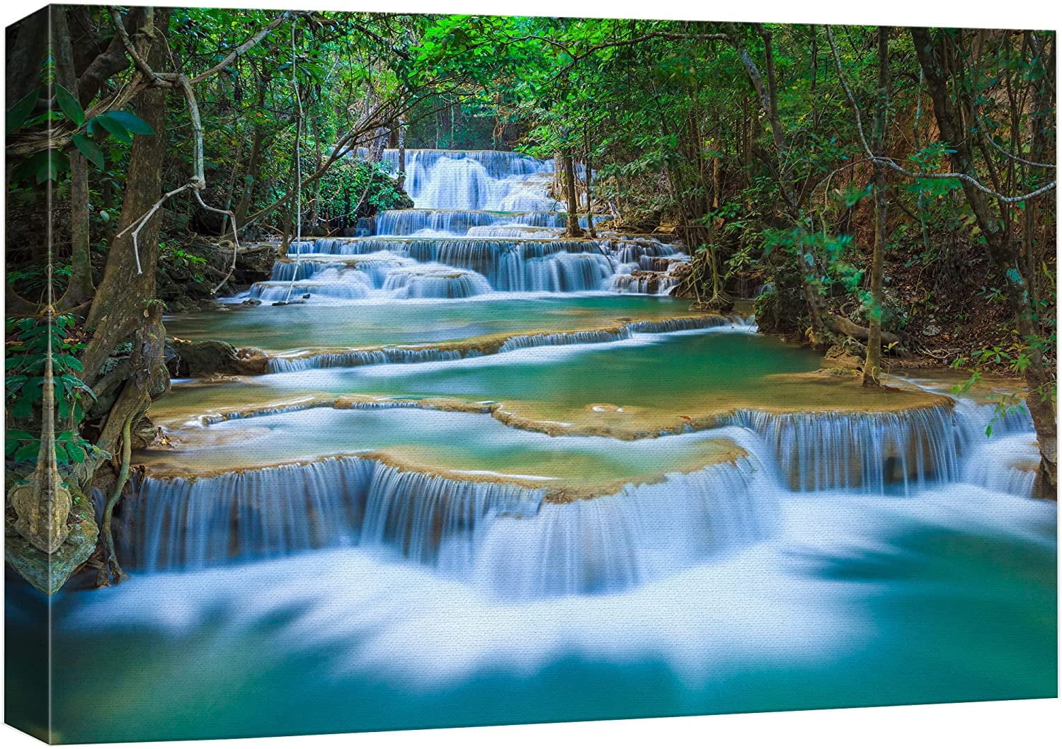 Aaheei Canvas Print Wall Art Cascading Forest Waterfall Landscape ...
