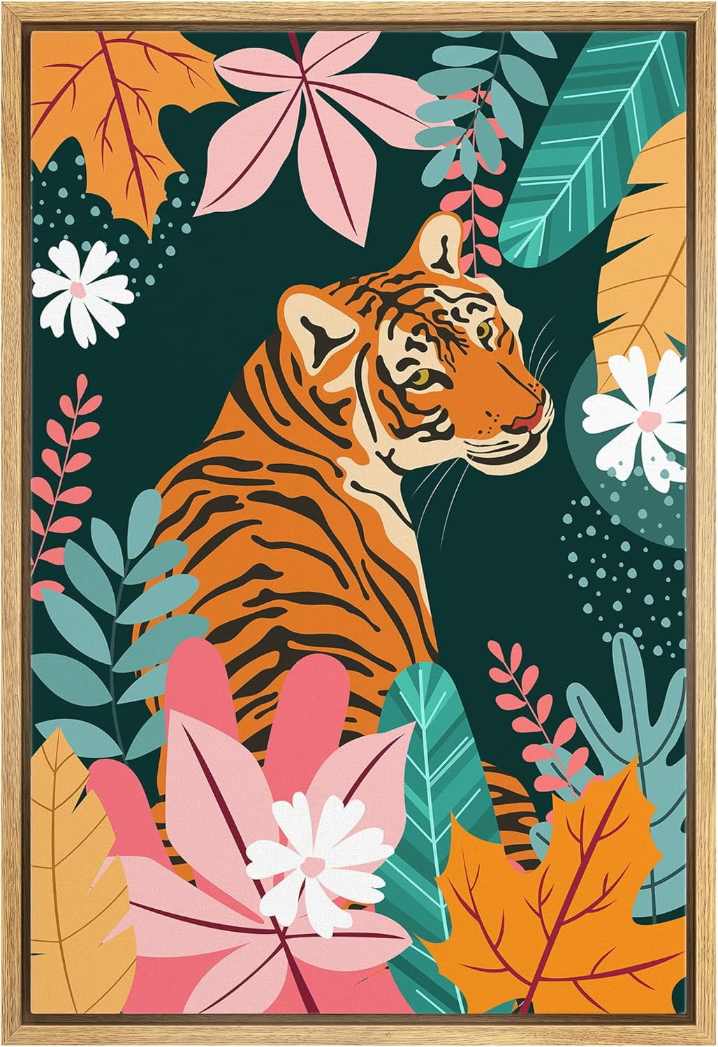 Aaheei Canvas Print Wall Art Preppy Room Decor Jungle Flower Tiger Cat ...