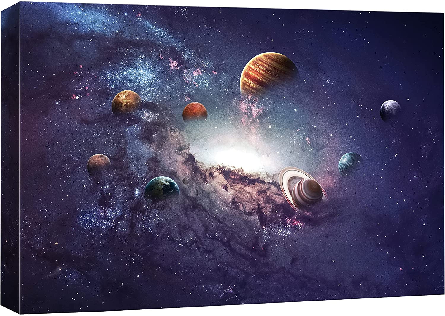Aaheei Canvas Print Wall Art Purple Galaxy Solar System with Planets ...