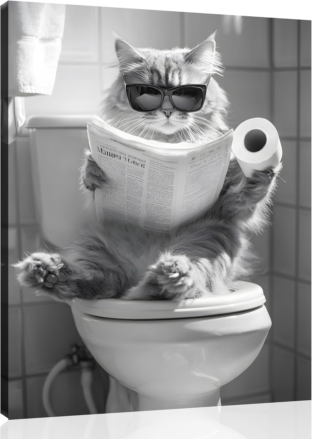 Aaheei Cat Bathroom Canvas Wall Art Funny Animal Bathroom Canvas Wall ...