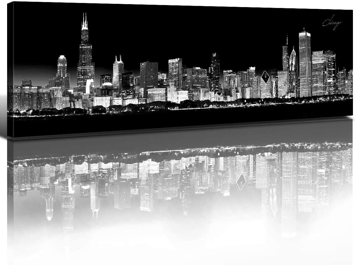 Aaheei Chicago Skyline Wall Art for Black and White Chicago Wall Decor ...