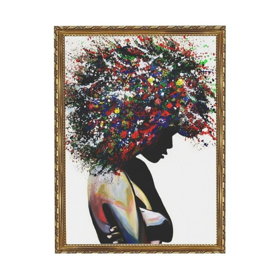 Aaheei – Colorful Afro Silhouette Gold Frame Canvas Poster – Luxe ...