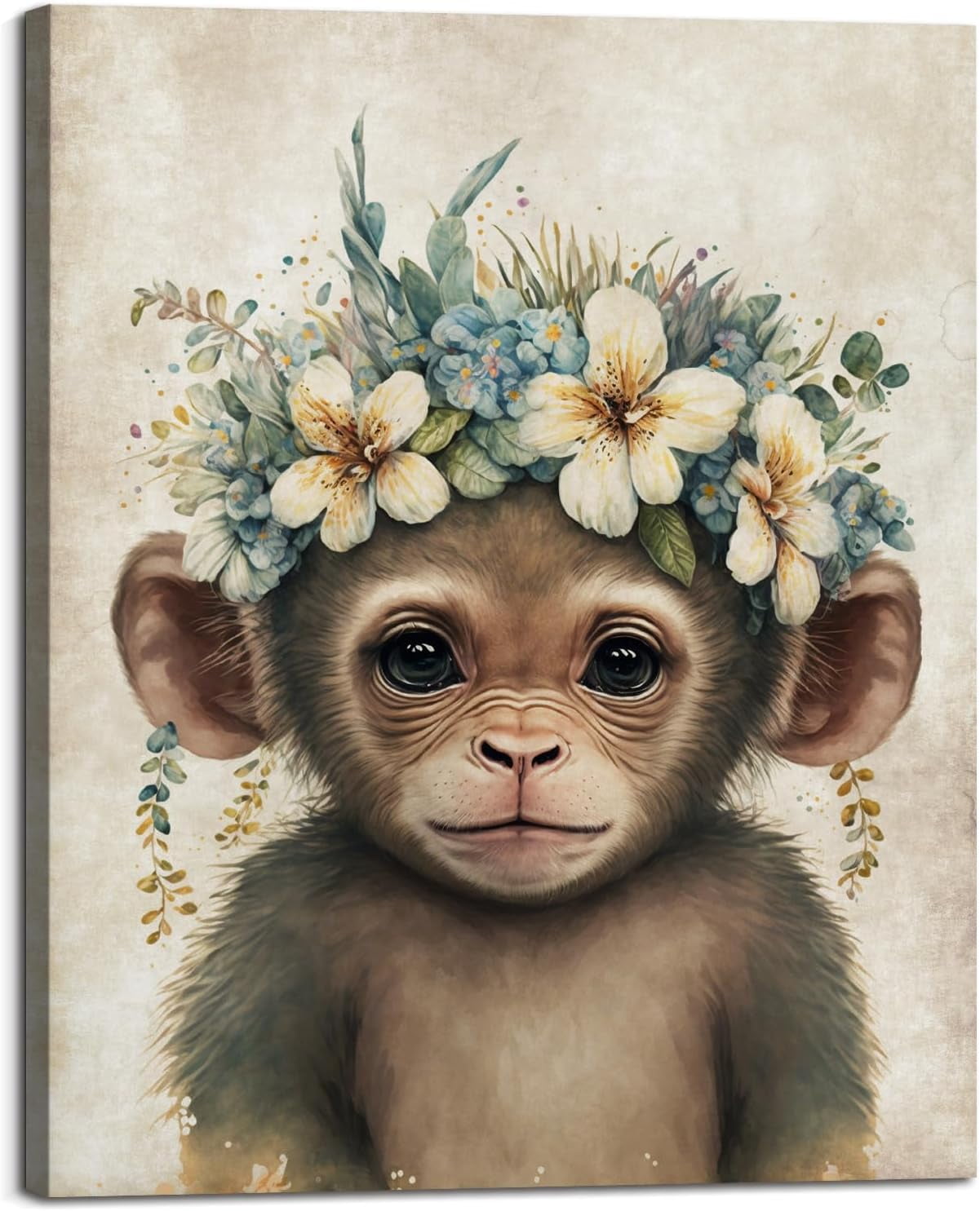 Aaheei Cute Baby Monkey Garland Wall Art Jungle Animal Flower Wreath ...