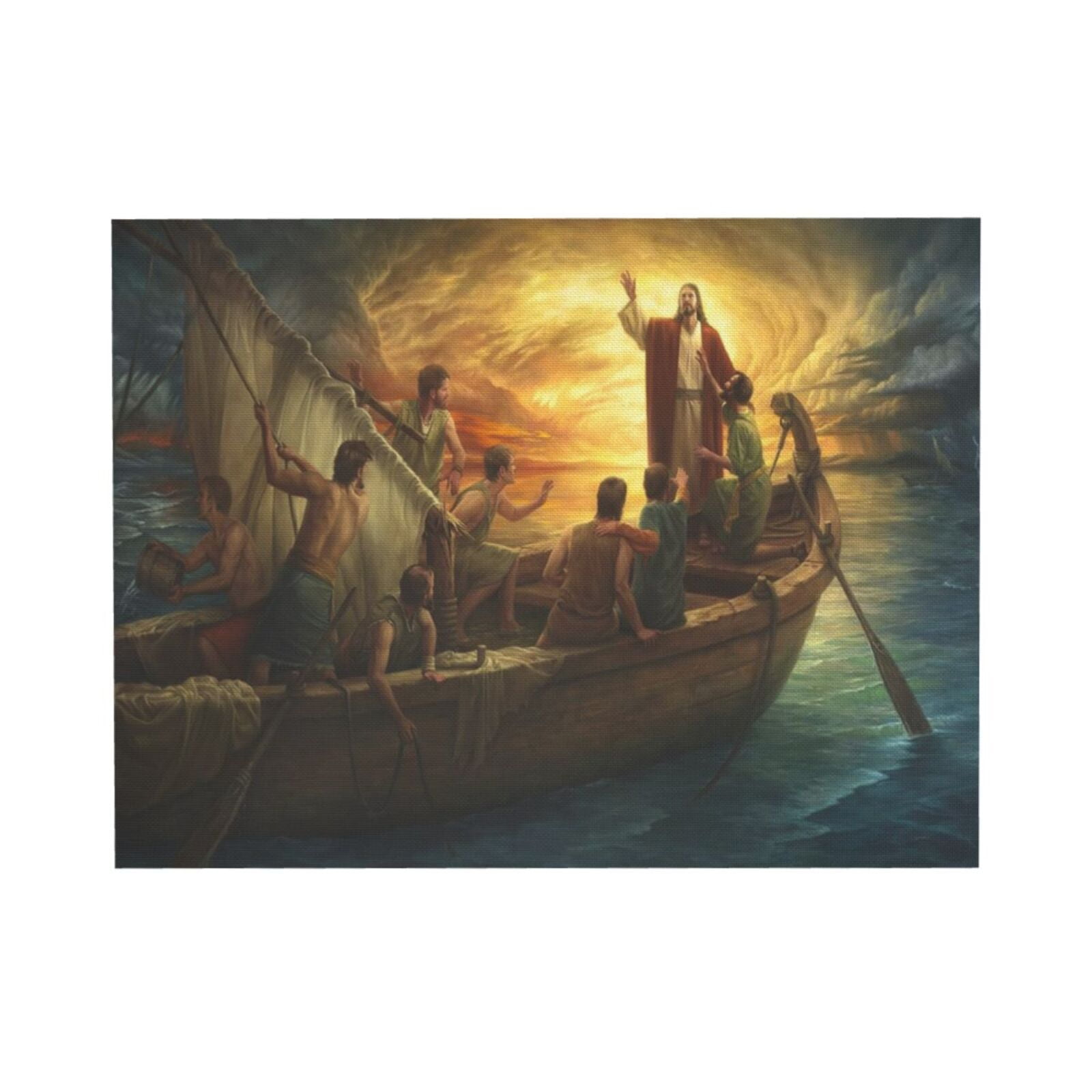 Aaheei Dramatic Biblical Art: Jesus calms disciples in stormy sea, full ...