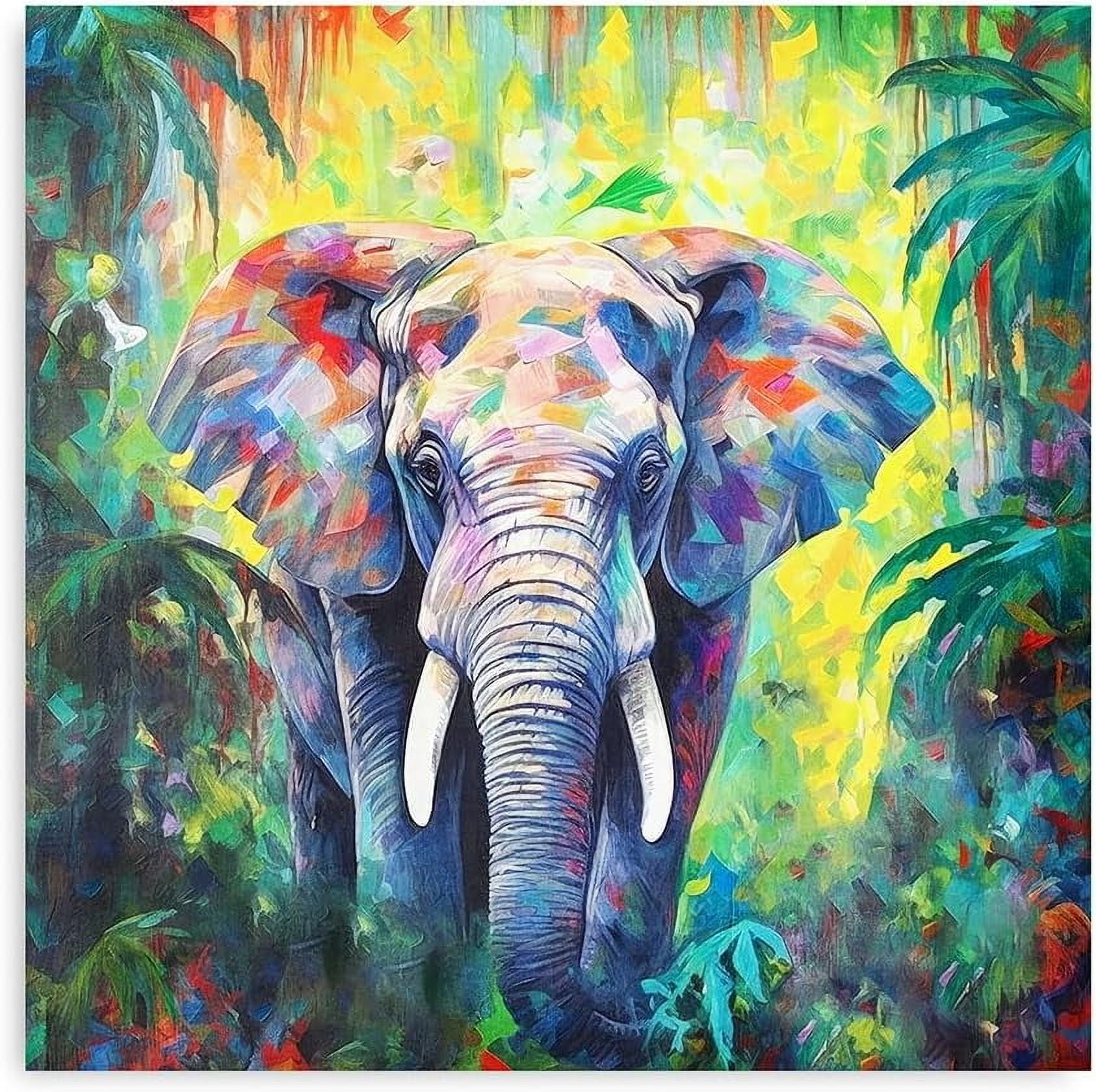 Aaheei Elephant Picture Wall Art Colorful Animal Canvas Tropical Rainforest Elephant Modern ...