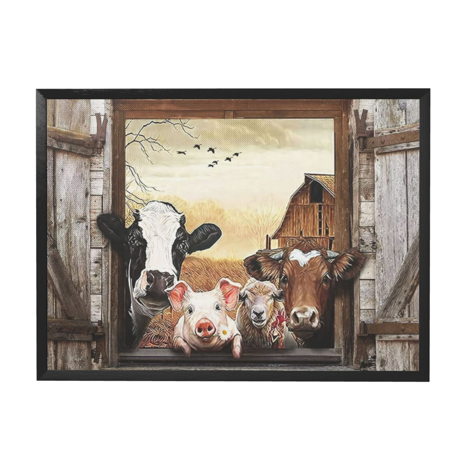 Aaheei – Farmhouse Barnyard Animal Art (Black Plastic Frame) | Cottage ...