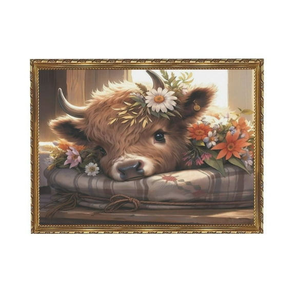 Aaheei Floral Highland Calf Art (Gold Plastic Frame) – Whimsy Core Farm ...