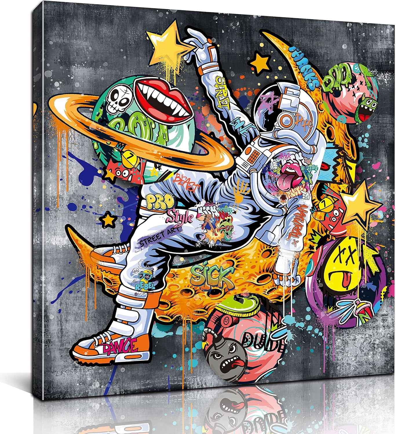 Aaheei Funny Wall Art Astronauts Graffiti Canvas Wall Art Outer Space ...
