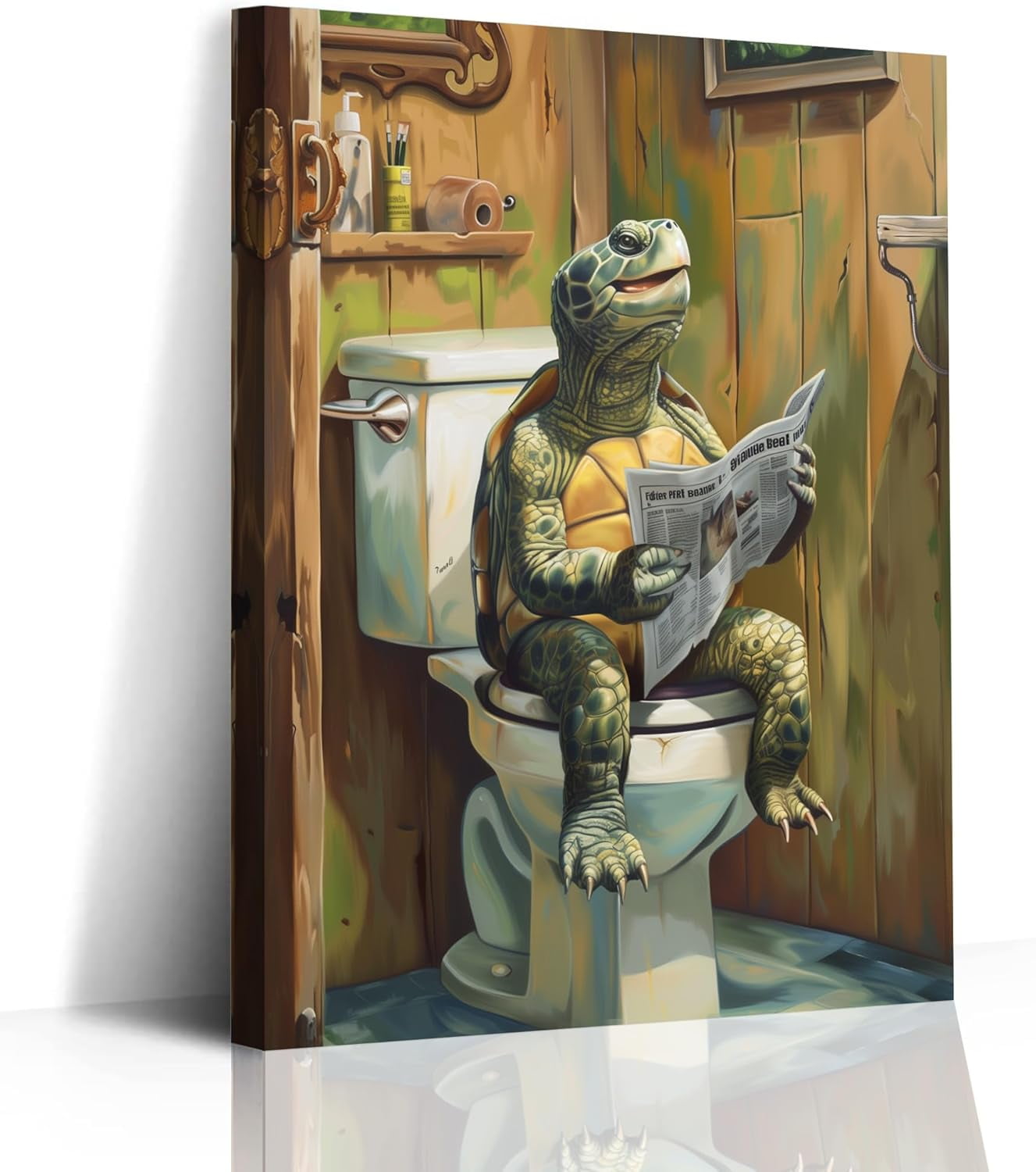 Aaheei Funny Whimsical Sea Turtle Reading Newspaper on Toilet Wall Art ...