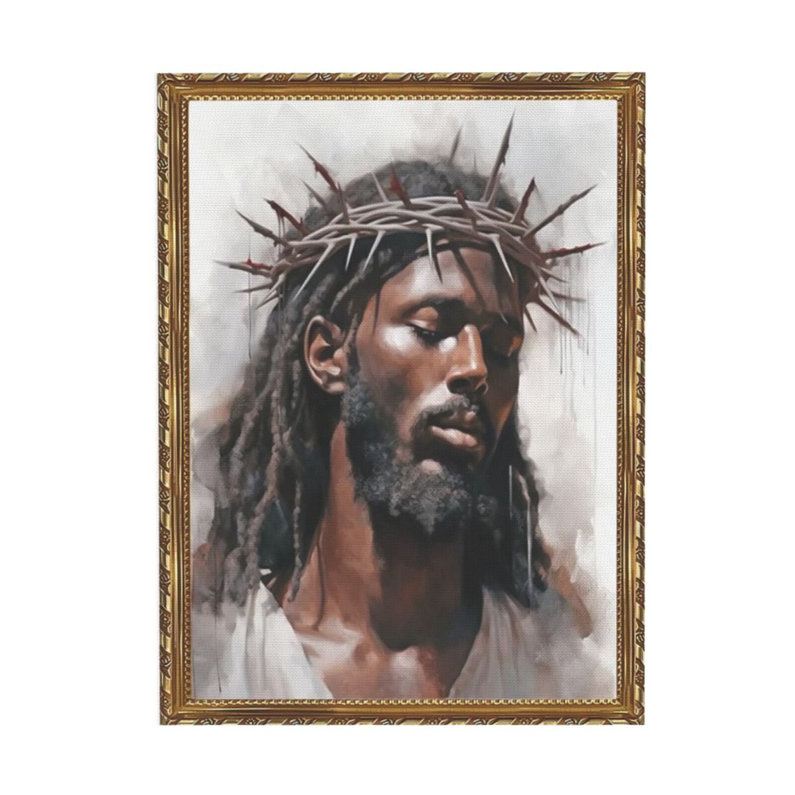 Aaheei Gold Frame African American Jesus Christ Canvas Art – Christian ...