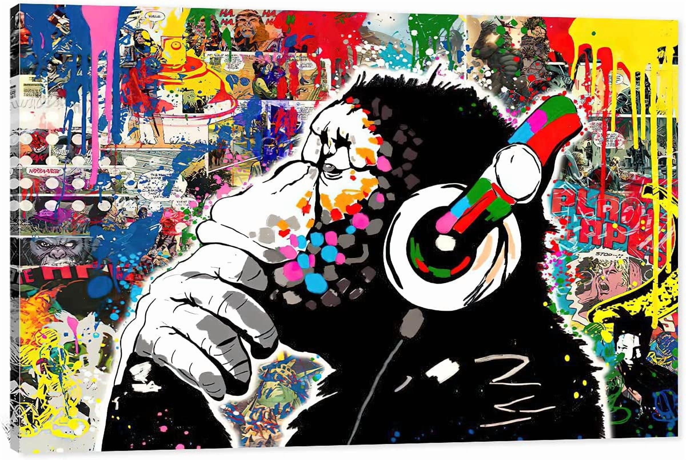 Aaheei Graffiti Canvas Wall Art - Colorful DJ Monkey Chimp Poster ...