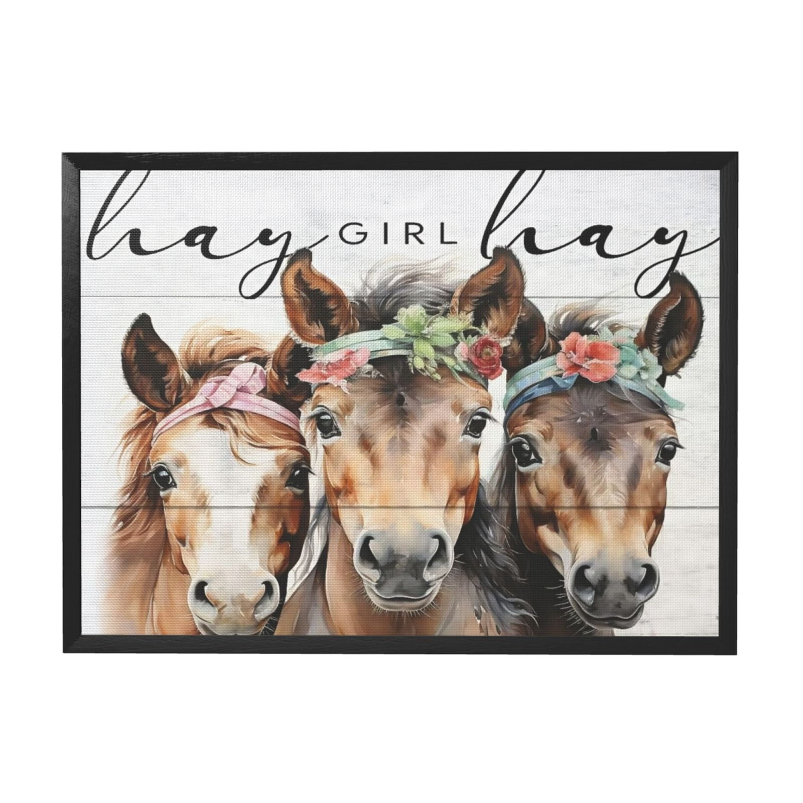Aaheei – “Hay Girl Hay” Black Frame Horse Canvas Poster – Bold Boho ...