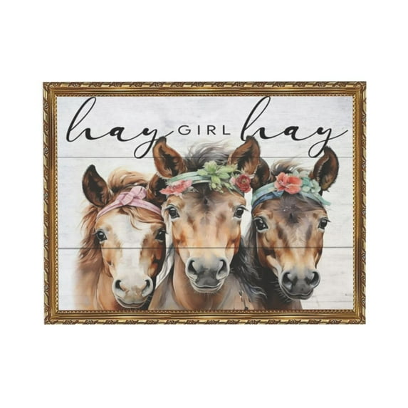 Aaheei – “Hay Girl Hay” Gold Frame Horse Canvas Poster – Luxe Boho ...