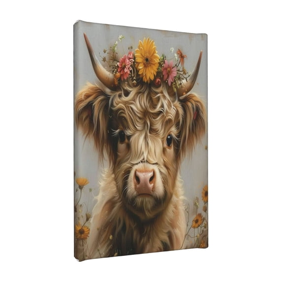 Aaheei Inner Wood Frame Floral Highland Cow Wall Art-Gallery-Style ...
