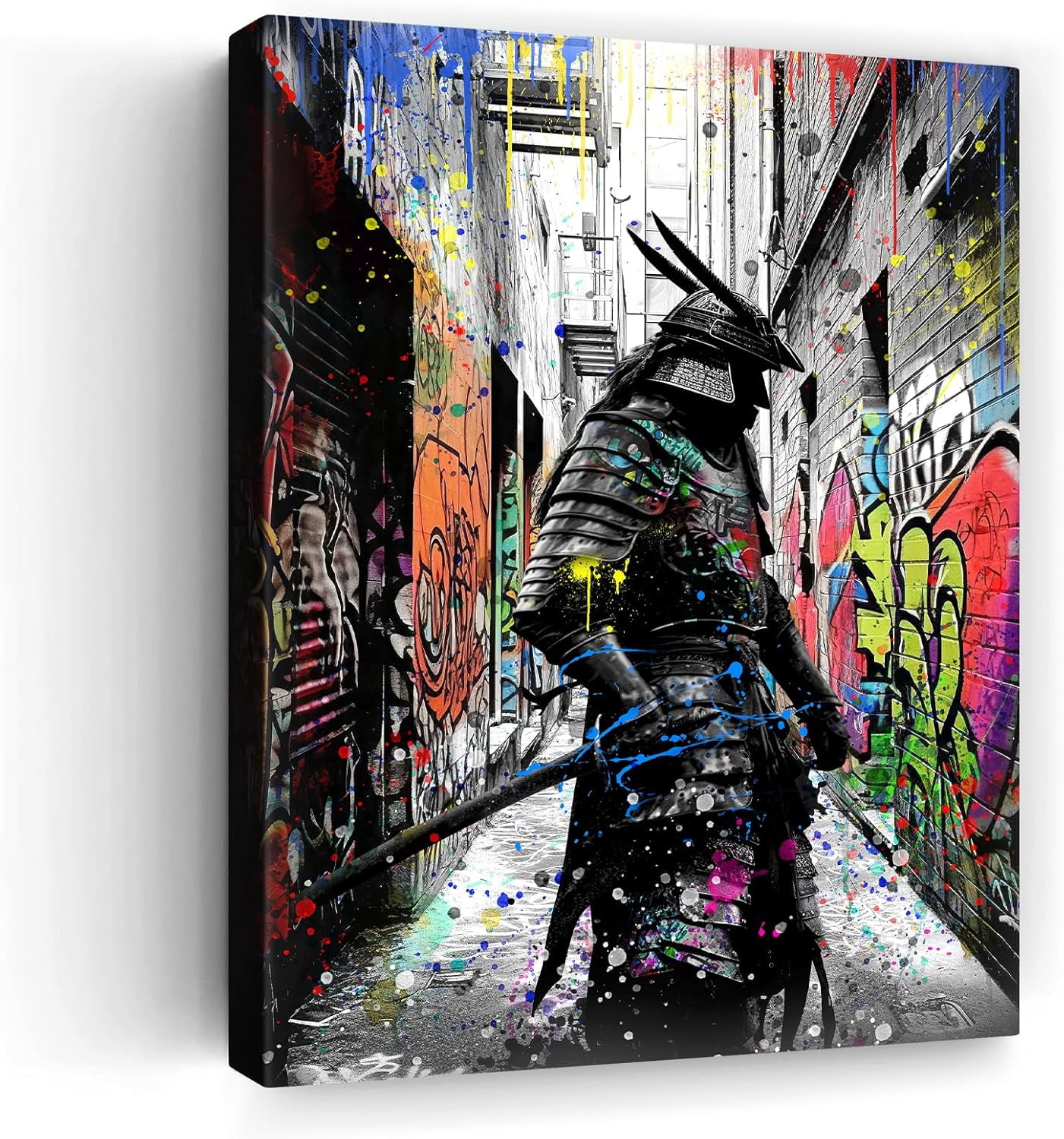 Aaheei Japanese Samurai Wall Art Japanese Warrior in Colorful Graffiti ...