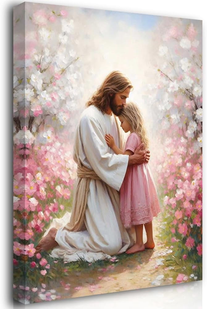 Aaheei Jesus Loves You,Christian Wall Art Jesus and Girl Pictures Jesus ...