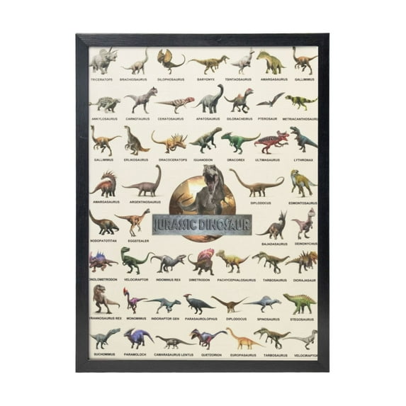 Aaheei – “Jurassic Dinosaur Identification Chart” Black Plastic Frame ...