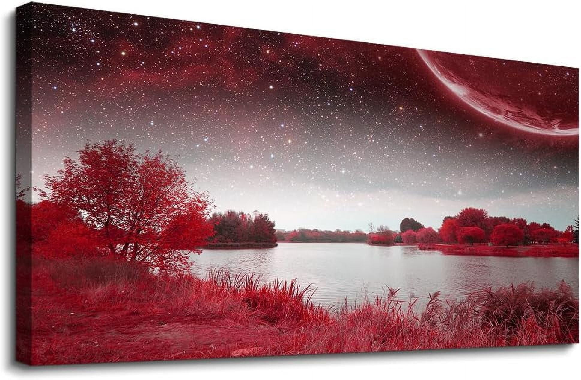 Aaheei Print Artwork Wall Art Decor Poster For Red Tree Moon Starry Sky ...