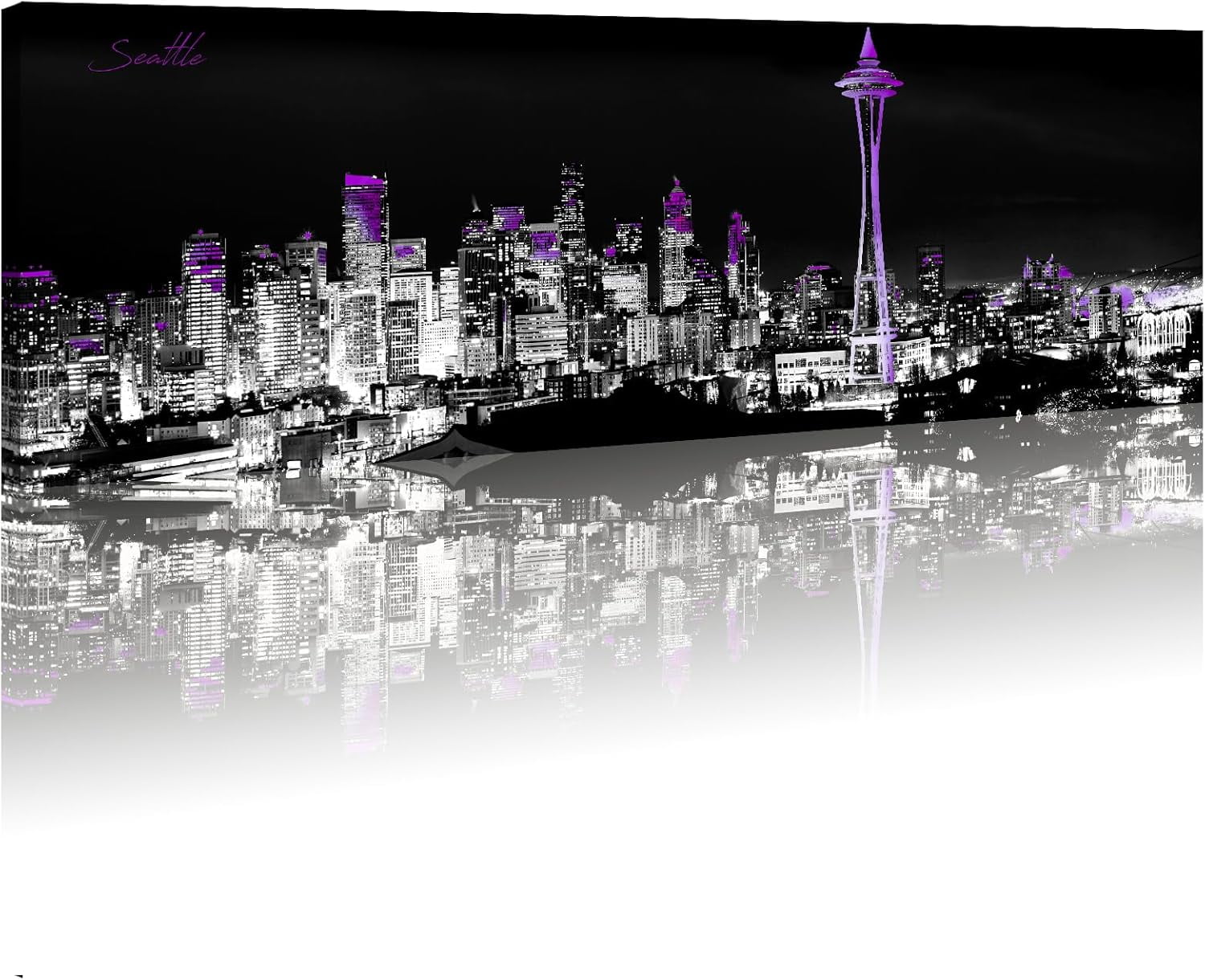 Aaheei Purple Seattle Skyline Canvas Wall Art USA City Night View ...
