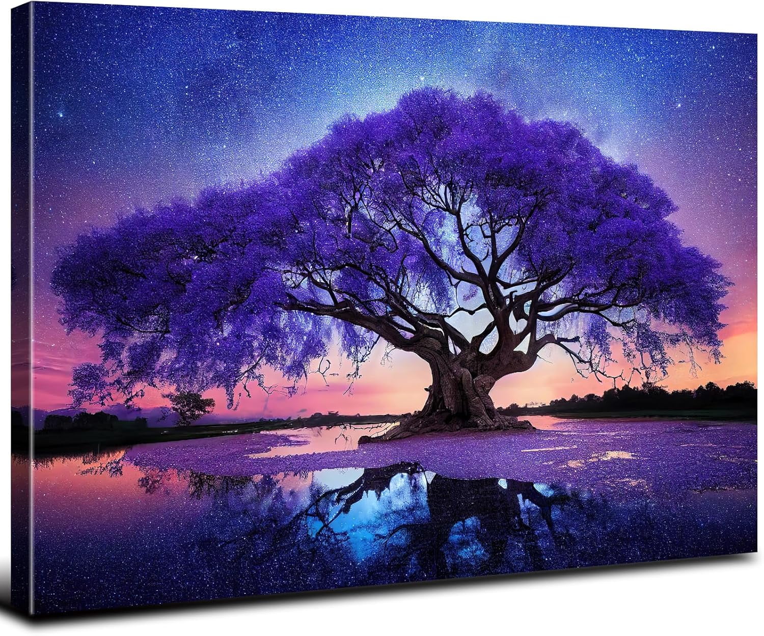 Aaheei Purple Tree Landscape Wall Art Blue Starry Night Picture Artwork ...