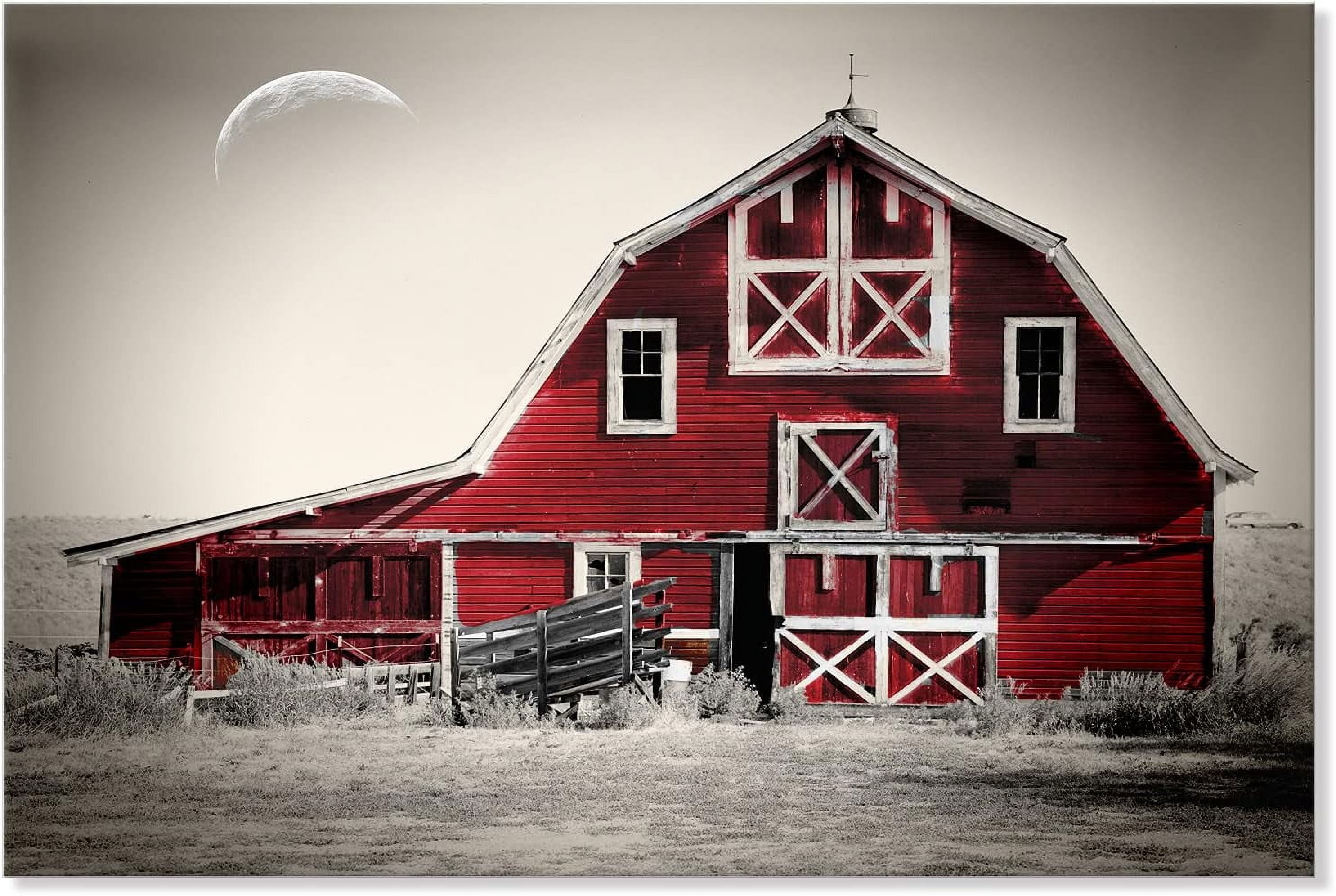 Aaheei Red Barn Canvas Wall Art Rustic Farmhouse Pictures Black and ...