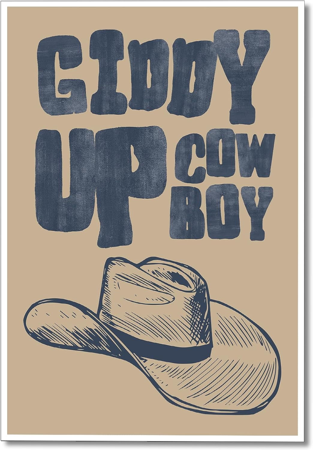 Aaheei Retro Cowboy Hat Canvas Wall Art, Vintage Blue Cowboy Art Poster ...