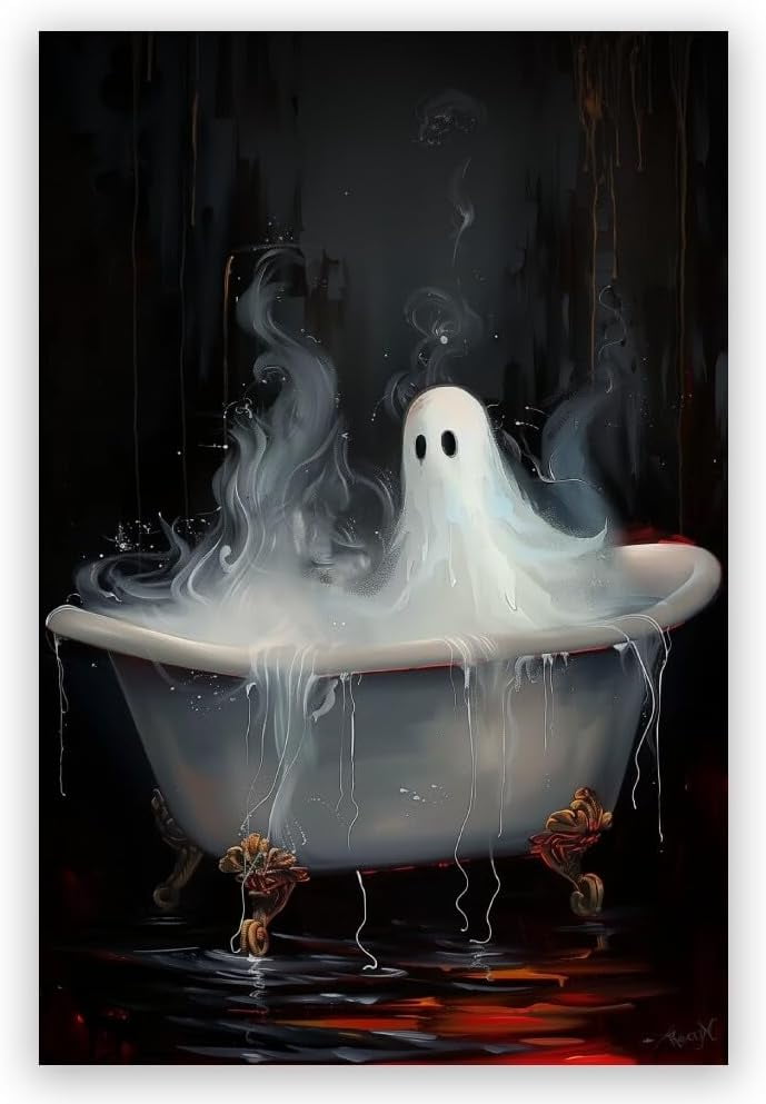 Aaheei Retro Halloween Bathroom Poster Funny Ghost in The Bathtub Wall ...