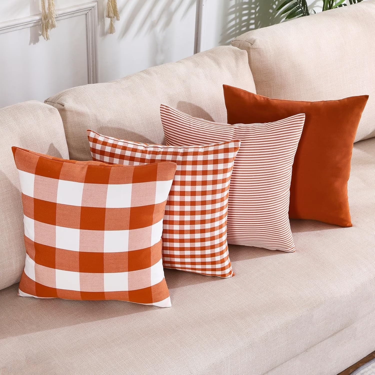 Aaheei – Retro Orange Mix-and-Match Pillow Cover Set (4-Pack) – Faux ...