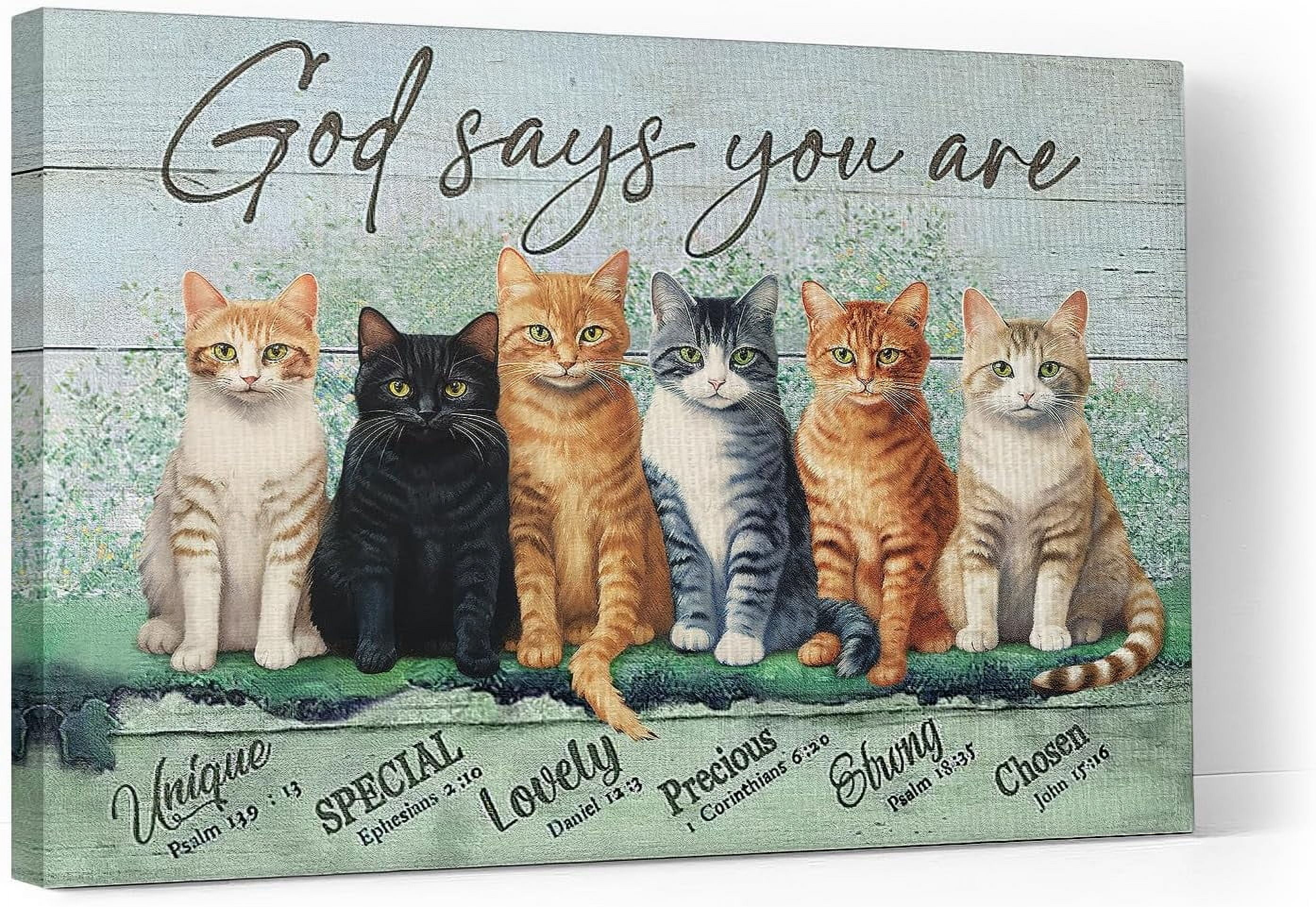 Aaheei Rustic Cat Canvas Wall Art Christian Wall Decor God Says You Are ...